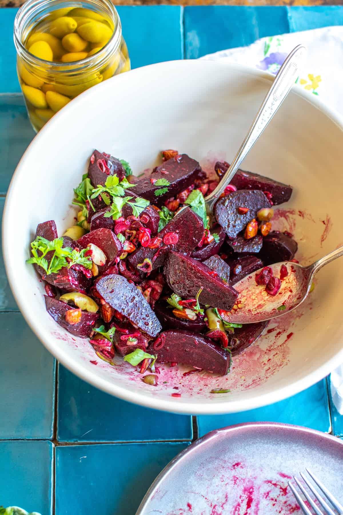 Roasted Summer Beet Salad Recipe with Cracked Olives - katesbestrecipes.com