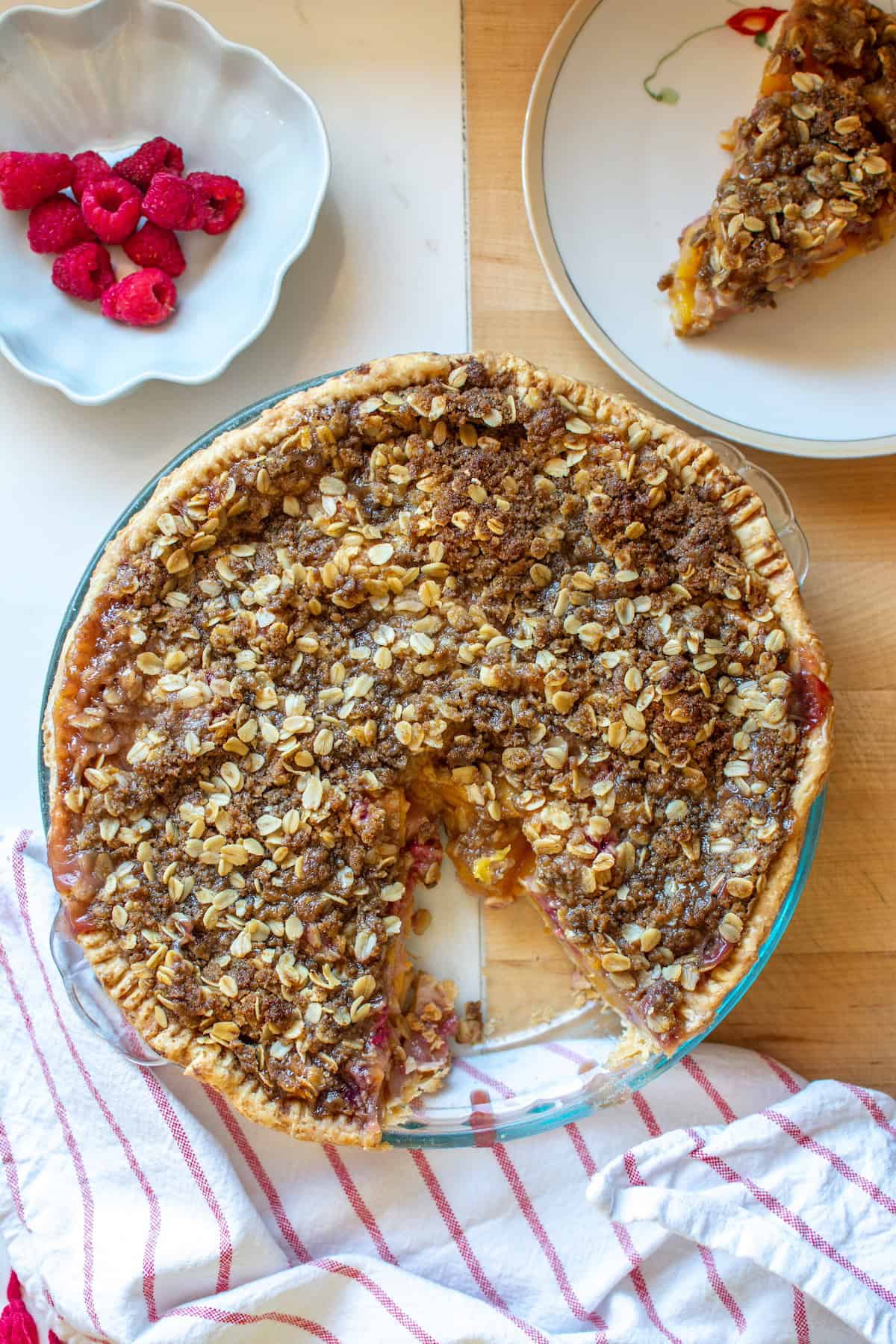 Peach and Raspberry Pie Recipe with Crumb Topping - katesbestrecipes.com