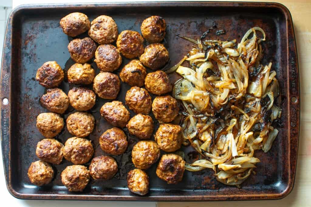 Turkish Meatballs with Warm Red Pepper Relish Recipe - katesbestrecipes.com